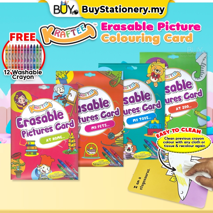 Kraftee Erasable Colour Picture Card Washable Non Toxic Crayon Kids Art ...