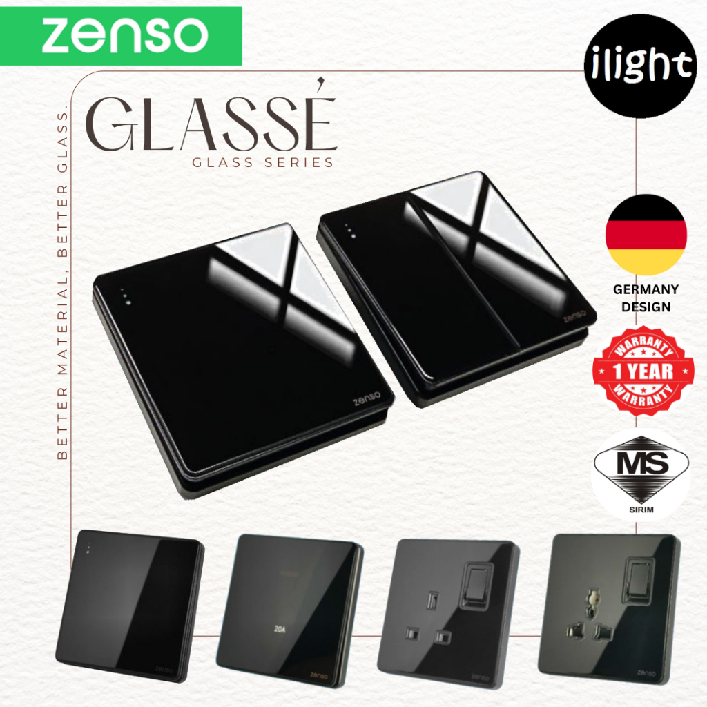 Simon Zenso Glasse Black Glass Switch Socket 13A Flat Multi 1 Gang 20A ...