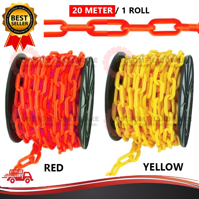 (RED / YELLOW) 1 ROLL 6MM x 20METER PVC PLASTIC CHAIN RANTAI PLASTIK ...