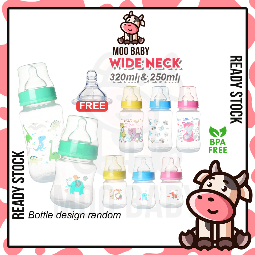 Moo Baby Bottle Wide Neck Baby Milk Bottle Feeding Newborn Botol Susu ...