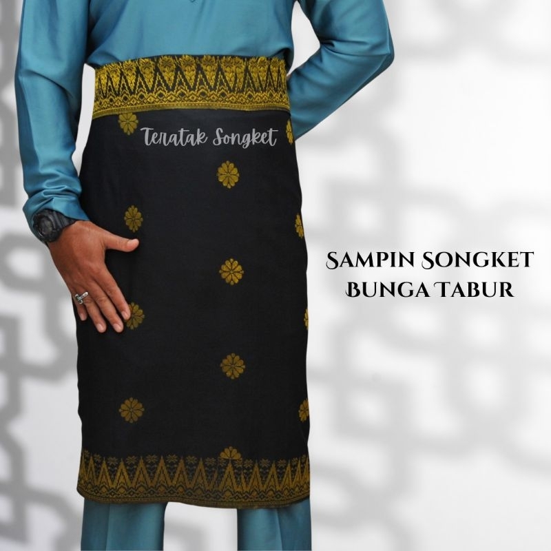 🔥NEW🔥 Sampin BUNGA TABUR (Edisi warna gelap) - Samping hitam sulam Emas ...