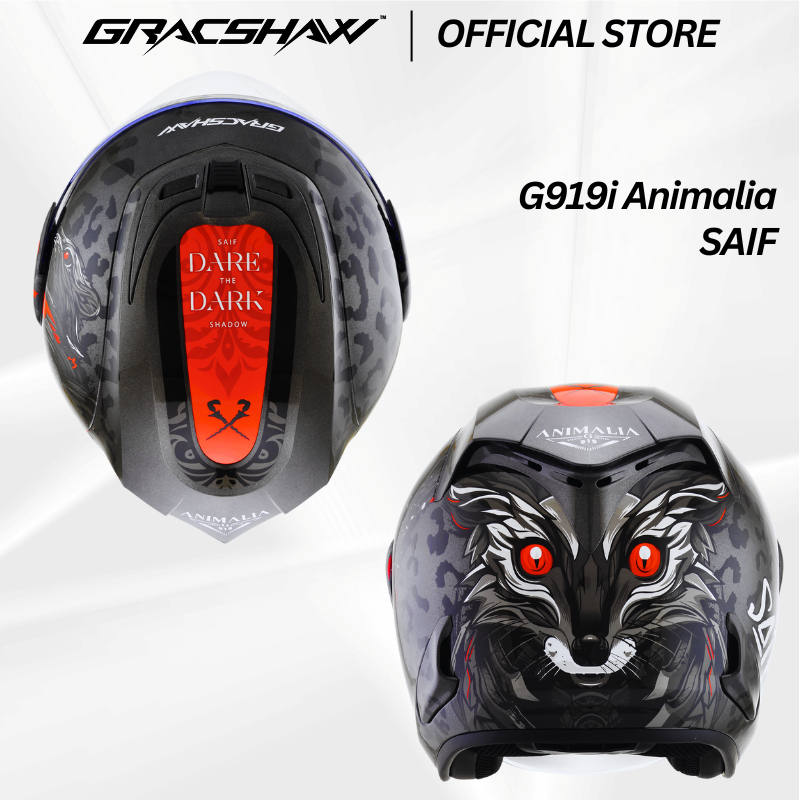 GRACSHAW G919 GLAZZO SAIF/CIVET MUSANG HELMET OPEN FACE ANIMALIA ...