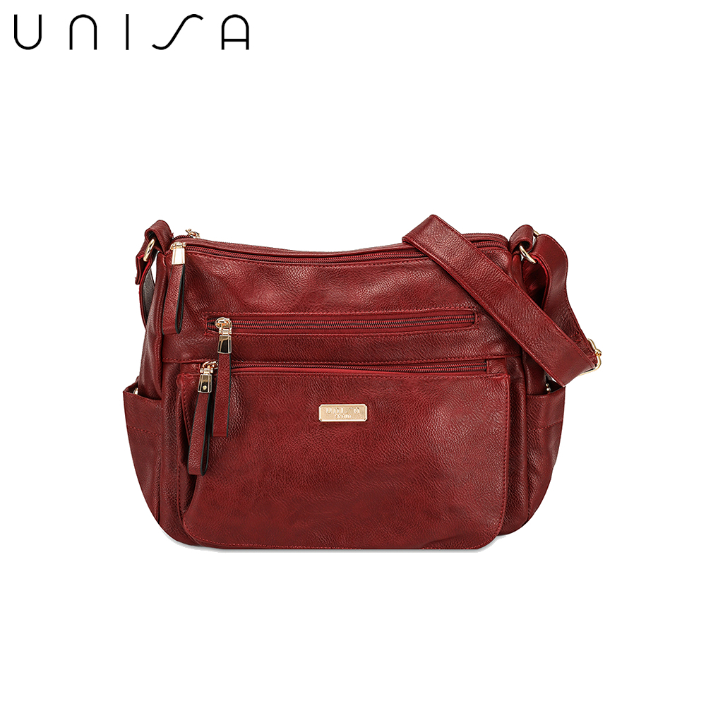 UNISA Vintage Faux Leather Crossbody Bag (Black/Maroon/Khaki/Taupe ...