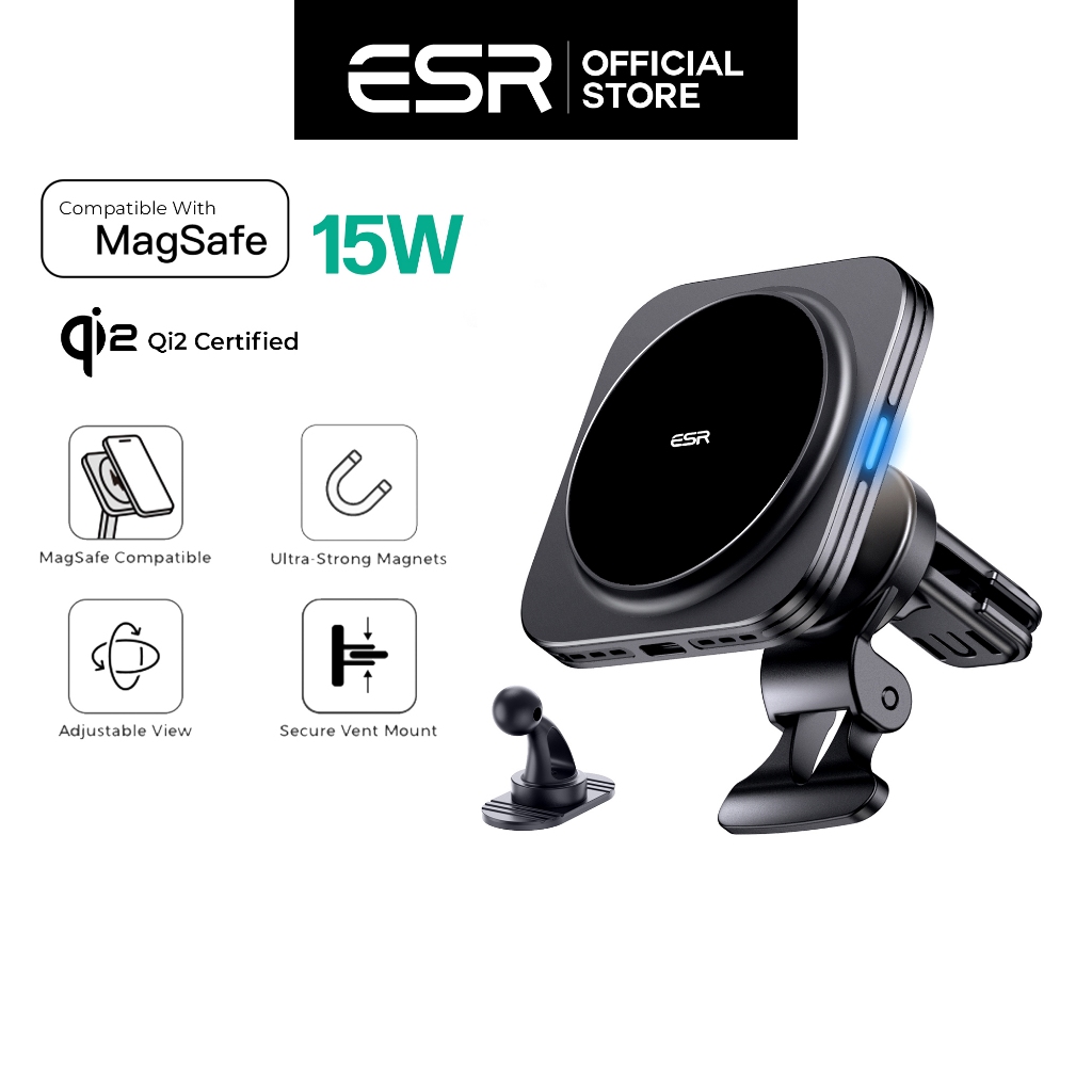 ESR Qi2 15W Magnetic HaloLock Wireless Car Charger Car Phone Mount - 2C522E | Shopee Malaysia