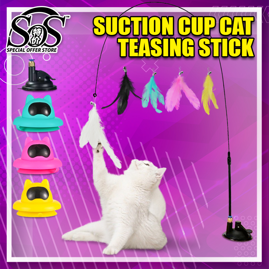 Cats Teaser Feather Stick Toy with Suction Cup Cat Teasing Toy Teaser ...
