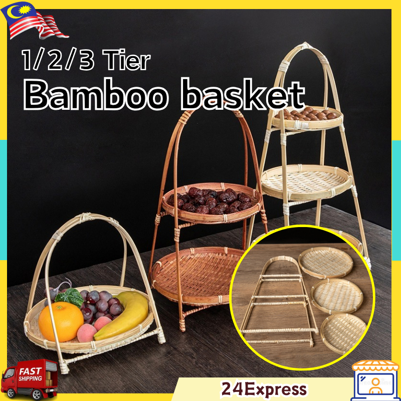 Multi Layer Bamboo Basket rattan tray Dulang Rotan food cover Table ...