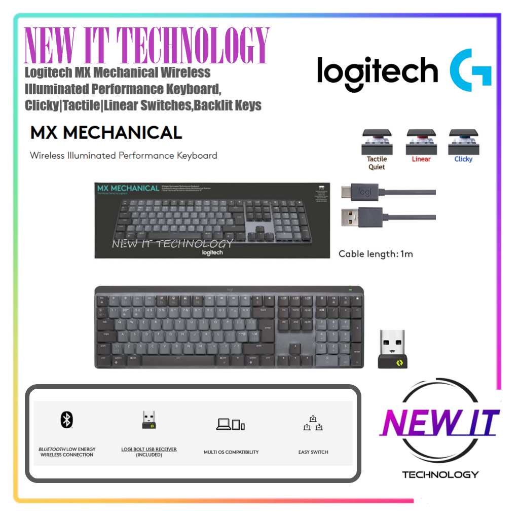 Logitech MX Mechanical Wireless Illuminated Performance Keyboard,Clicky ...
