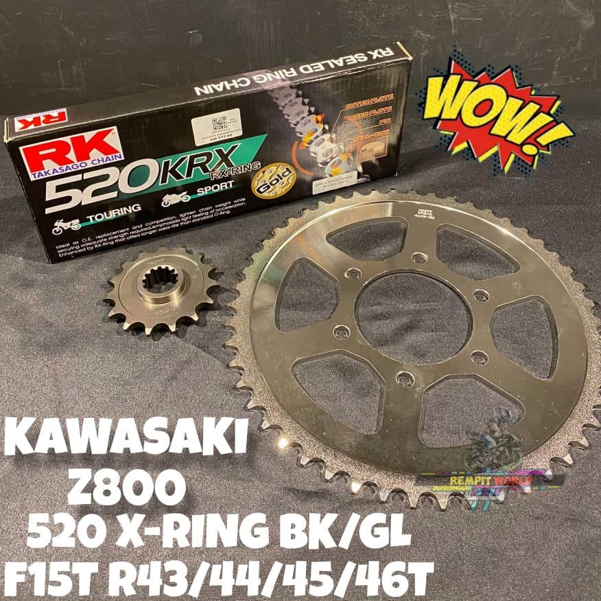 RK SPROCKET SET 520 KAWASAKI Z800 SPOKET SET 520 KRX X-Ring Black ...
