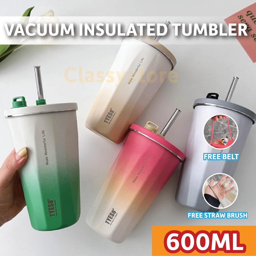 TYESO 100% Original 600ML Thermos Cup Tumblr Cup Retractable Straw ...