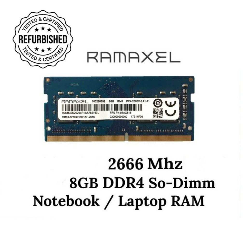 Refurbished Ramaxel 8GB DDR4 2666Mhz Laptop / Notebook Ram | Shopee ...