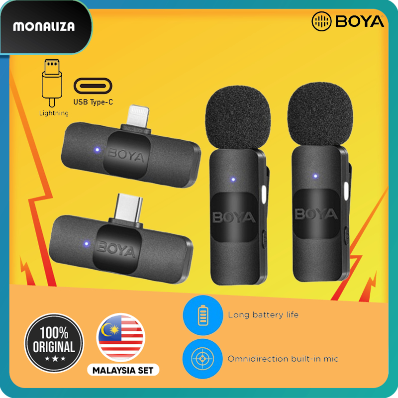 Boya Wireless Microphone (Dual Mic) 2.4Ghz Ultracompact BY-V20/BY-V2 - Type-C/Lighting | Shopee ...