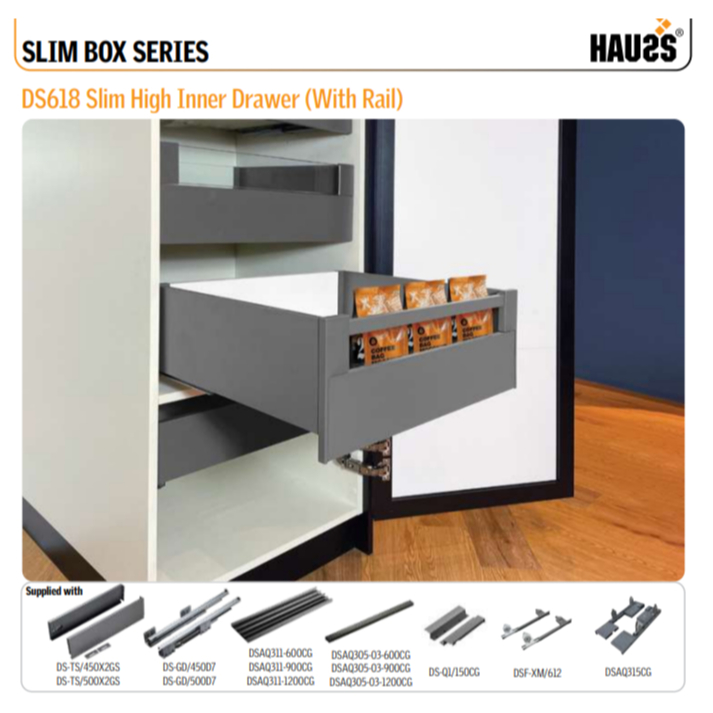 Hauss Kitchen Slim box series DS618 Slim High Inner Drawer (With Rail ...