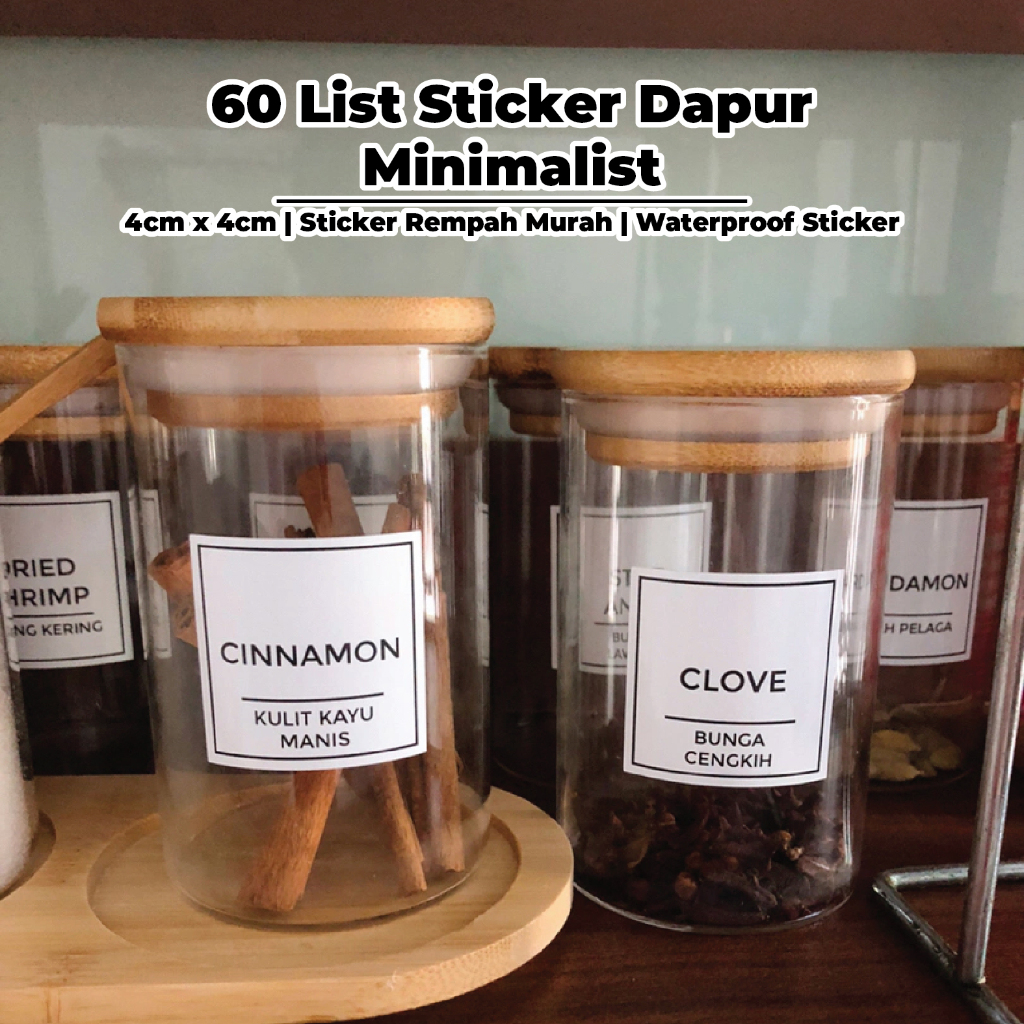 60 List Sticker Dapur Minimalist | Sticker Label | 4cm x 4cm | Sticker ...
