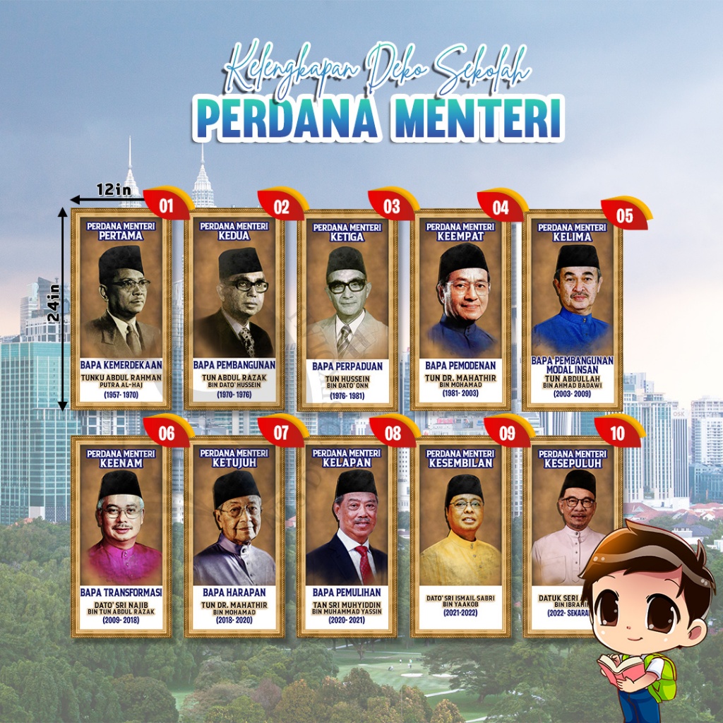 1 DAY SHIP SET POSTER PERDANA MENTERI / HIASAN PATRIOTIK MERDEKA ...