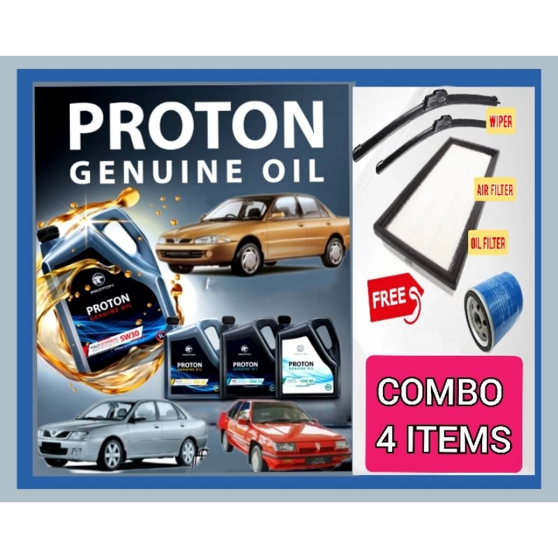 🔥𝟰 𝗕𝗔𝗥𝗔𝗡𝗚🔥PROTON ENGINE OIL+OIL FILTER+AIR FILTER+WIPER 10W40 SEMI ...