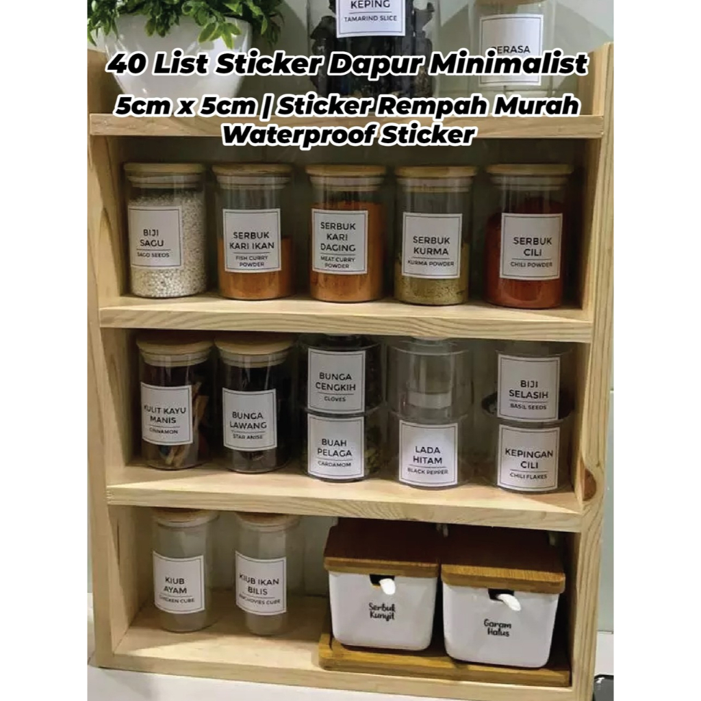 40 List Sticker Dapur Minimalist | Sticker Label | 5cm x 5cm | Sticker ...