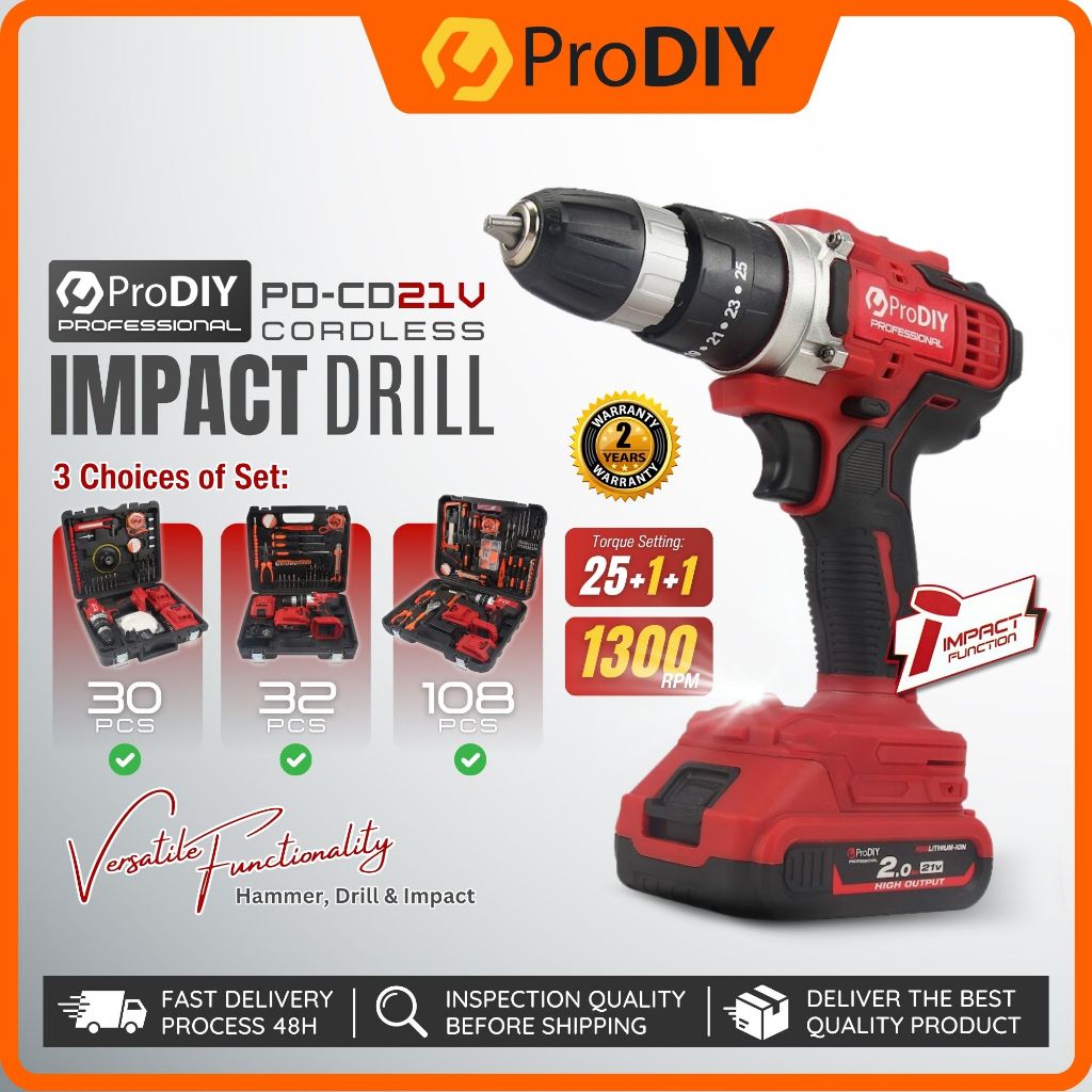 PRODIY PD-CD21V Cordless Impact Drill Household Power Tools Set with ...