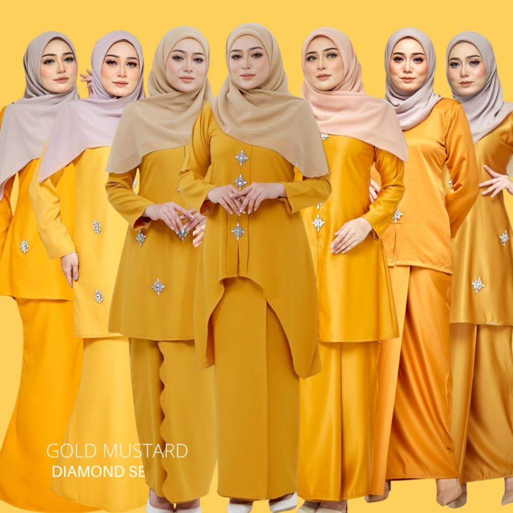 [gold mustard] plain basic diamond series kurung moden riau scallop ...