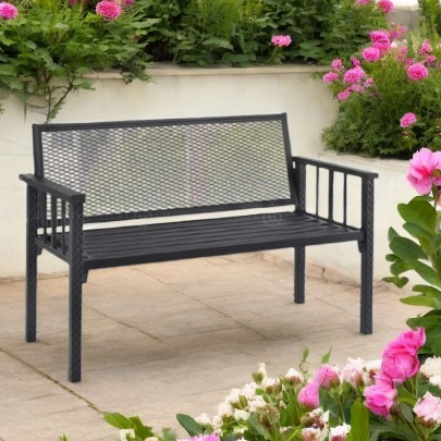 Muo 4FT Metal Bench Chair (Black) / Waiting Chair / 3 Seater / Outdoor ...