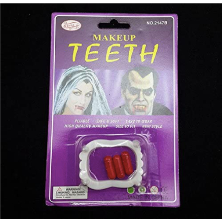 Premium Quality Halloween Vampire Teeth with 3 Blood Capsules Colour ...