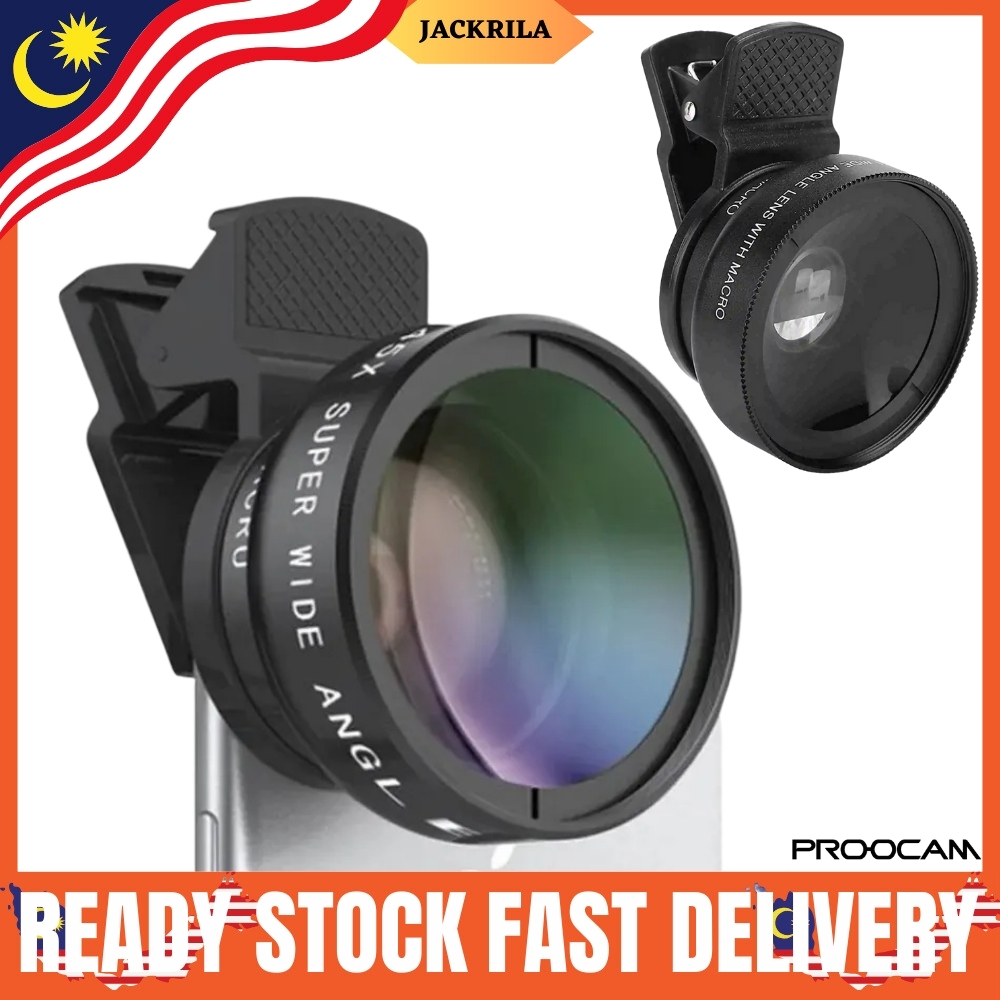🔥READY STOCK🔥 PROOCAM 2 IN 1 PHONE LENS Super Wide Angle 0.45X + Macro 12.5X HD Clip-on Detach ...