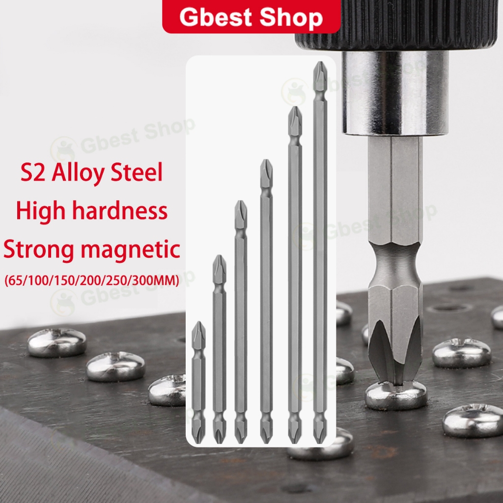 PH2 S2 Steel Magnetic Screwdriver Bit Set Double Cross Head Hex Shank ...