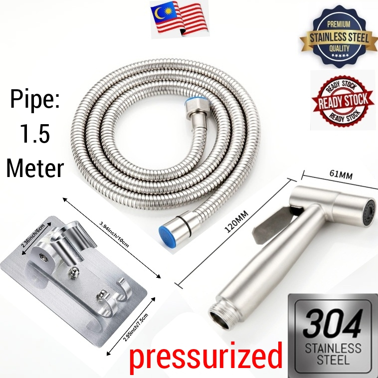 304 STAINLESS STEEL HIGH PRESSURE HAND SPRAY SHOWER BIDET PRESSURIZED ...