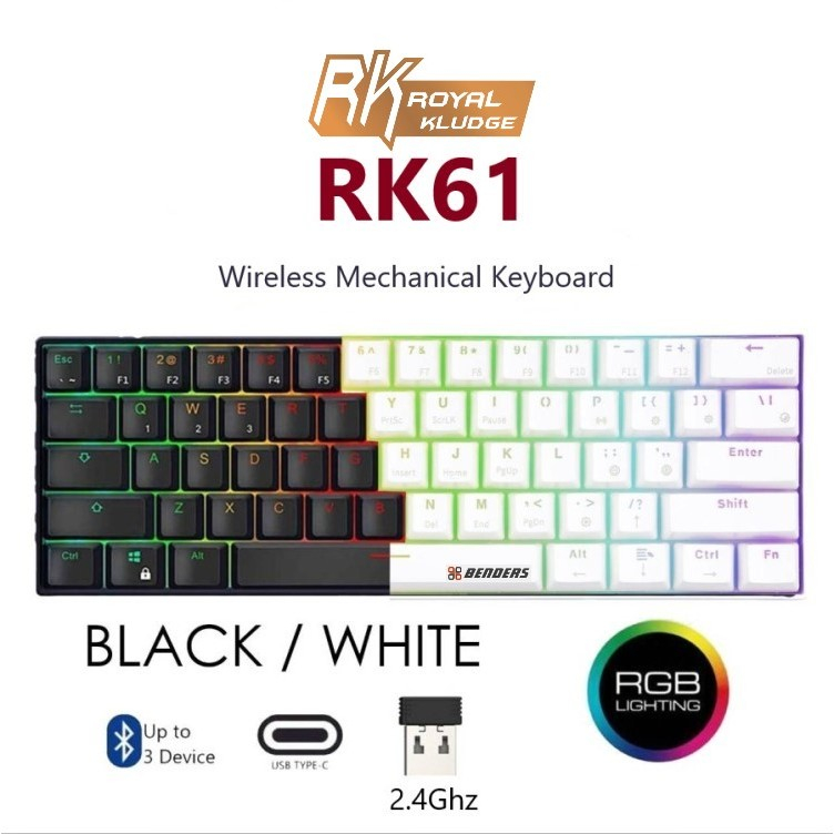RK61 Royal Kludge Bluetooth +2.4G Wireless USB Type C Wired Dual Mode RGB Mechanical Keyboard ...