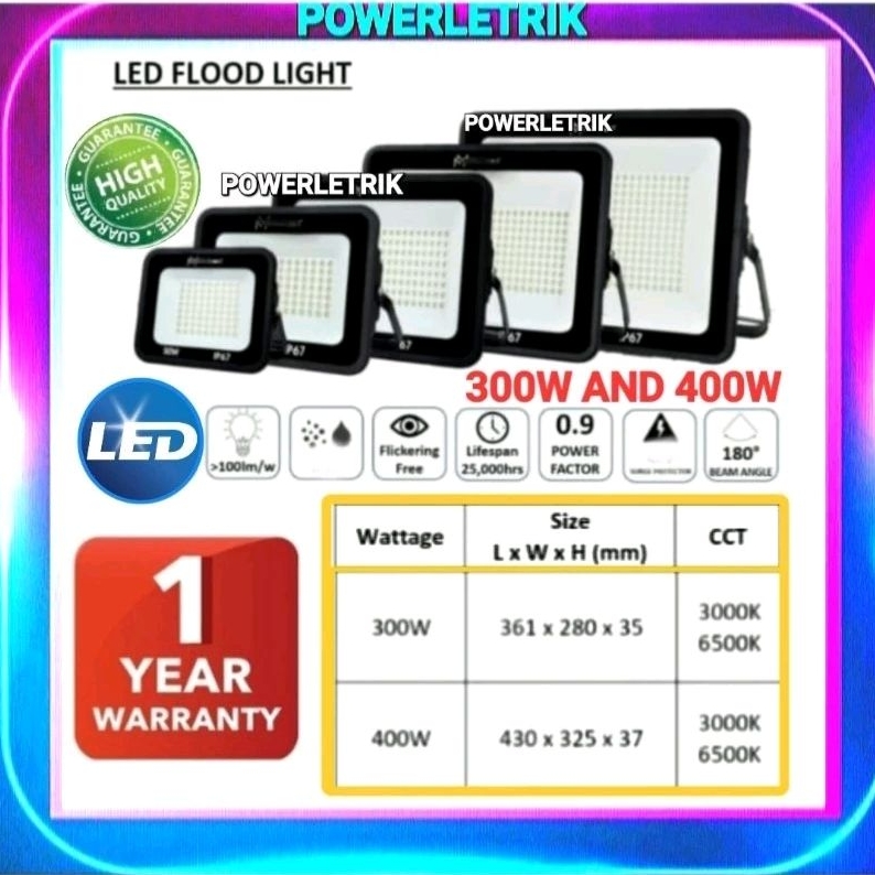 🔥READY STOCK🔥 PREMIUM LED FLOODLIGHT SPOTLIGHT 300W 400W - 6500K ...