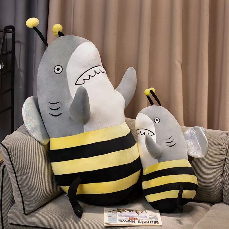 65cm Shark & Bee Plush Toy Children Throw Pillow Cushion Shark Bee Doll ...