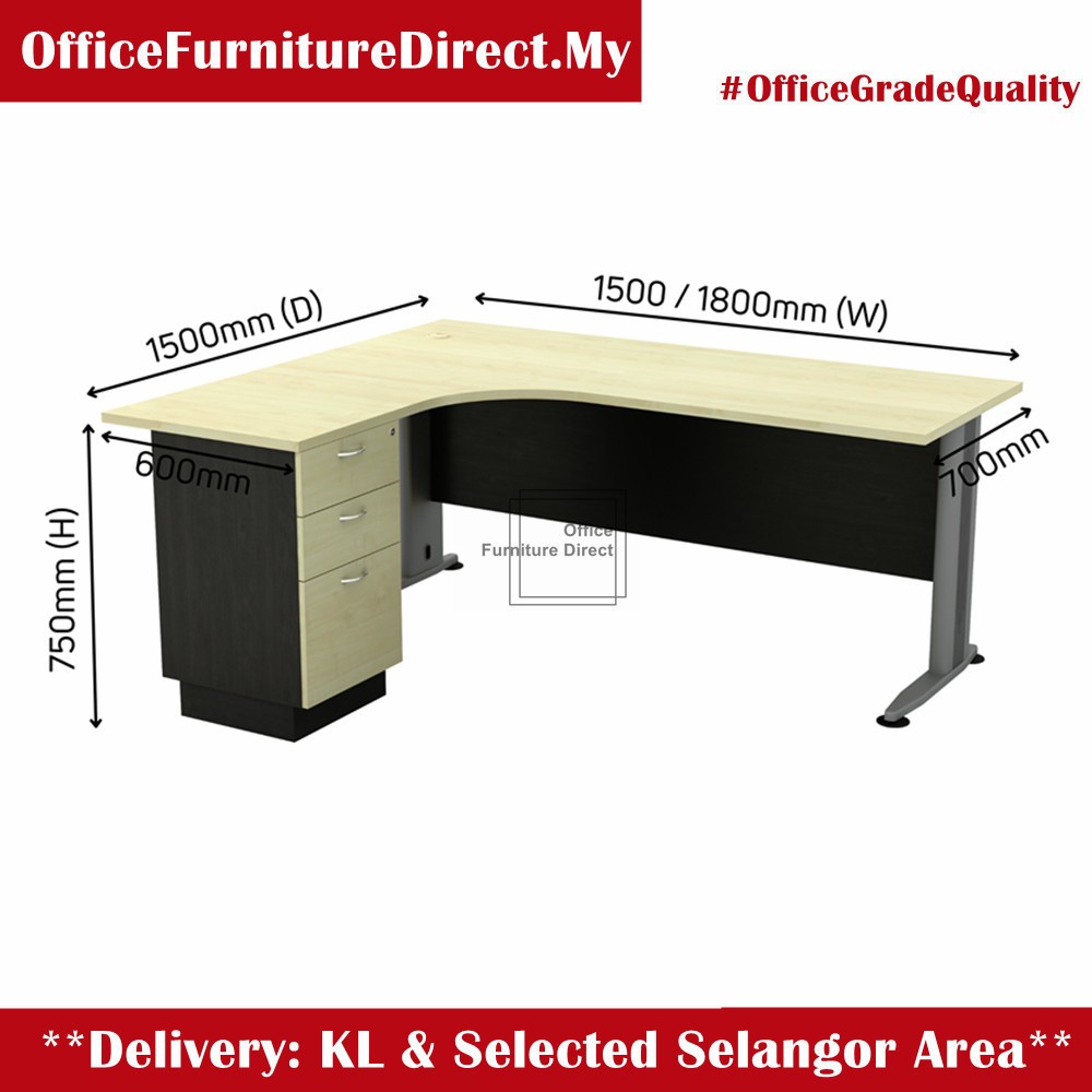 150x150cm 180x150cm T2 L Shape Office Table with 3 Drawer TL1515-3D ...