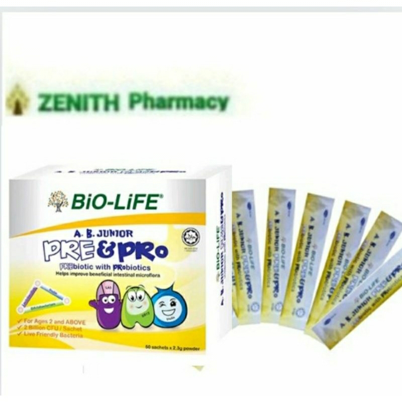 Biolife A.B. Junior Exp:05/2026 Pre & Pro Prebiotics/Probiotics 10's ...