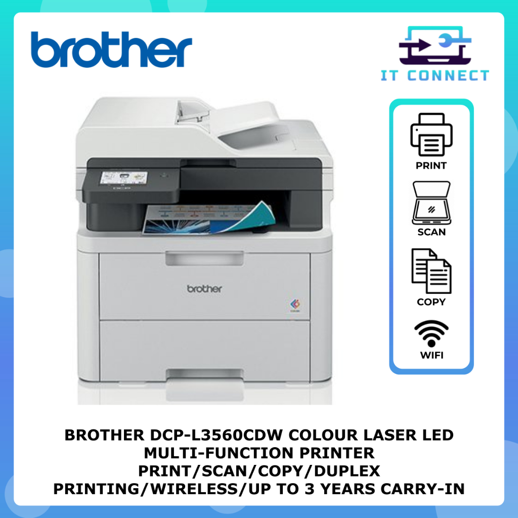 BROTHER DCP-L3560CDW COLOUR LASER LED MULTIFUNCTION PRINT/SCAN/COPY/DUPLEX/WIRELESS/2YW*READY ...
