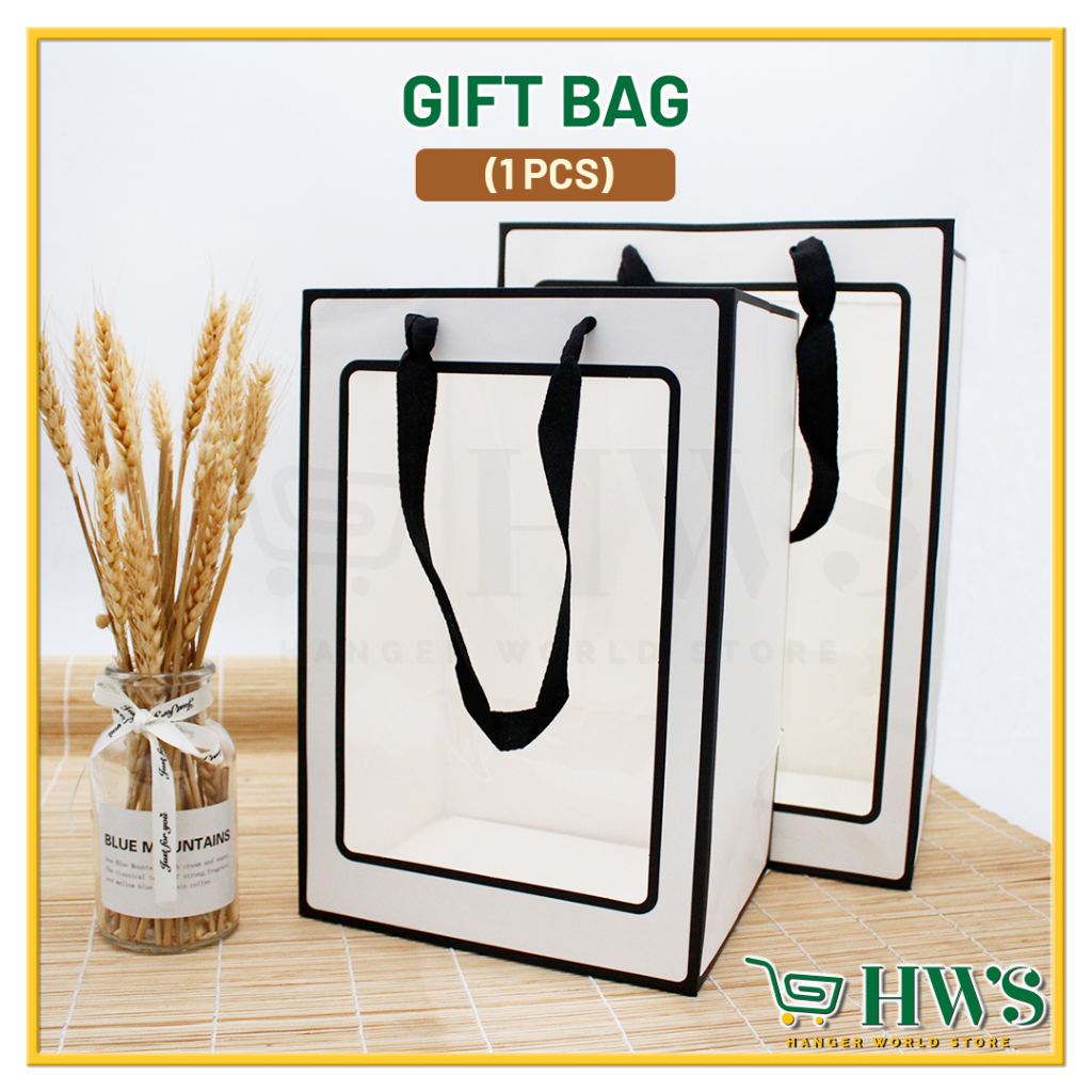 HWS GIFT PAPER BAG BLACK BORDER WITH TRANSPARENT WINDOW FOR FLOWER ...