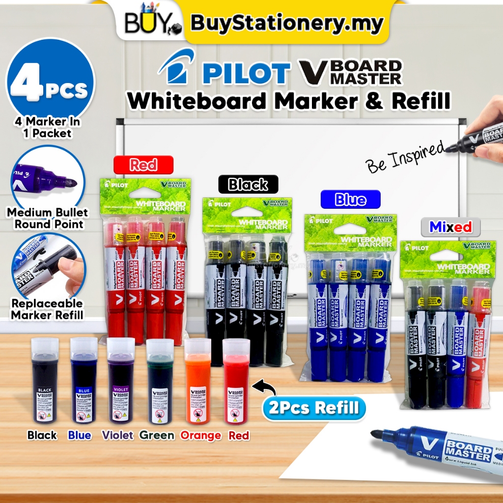 Pilot V Board White Board Marker Pen 4s / Marker Refill 2s -(PKT ...