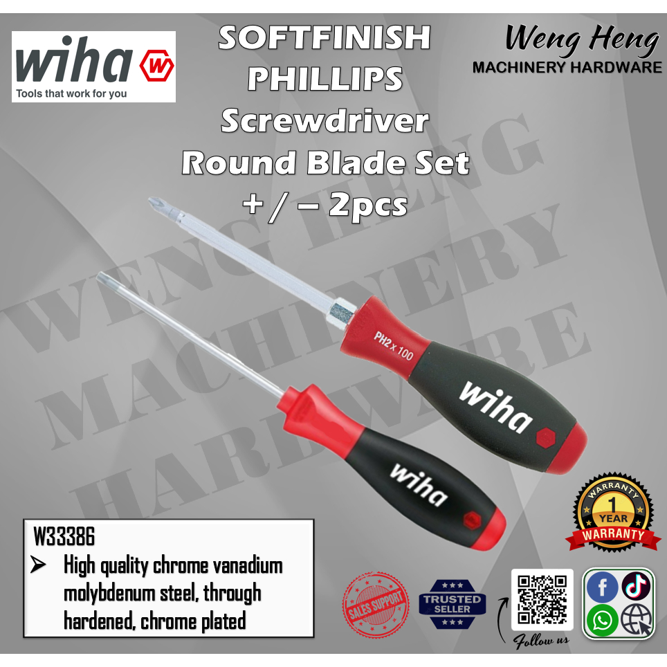 Wiha SoftFinish Phillips / Slotted Screwdriver Round Blade Set + / – 2pcs - W33386 | Shopee Malaysia