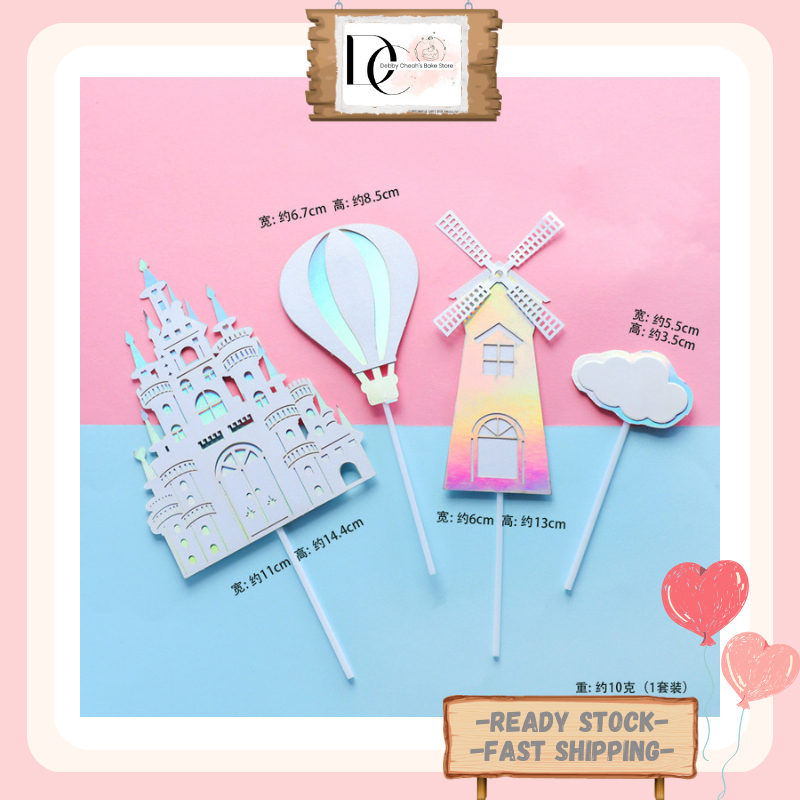 Castle Hot Balloon Windmill Cake Topper Cake Decoration Princess Prince ...