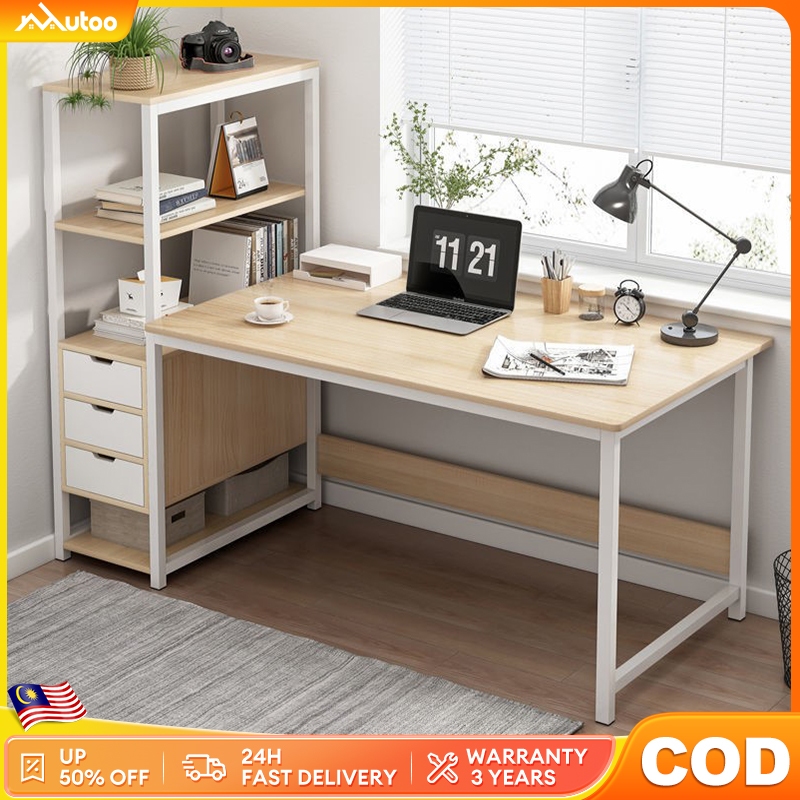 MT Computer Table Meja belajar Bookshelf Study Table With Side ...