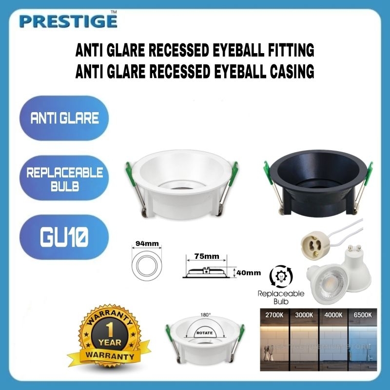 (OFFER)ANTI GLARE ADJUSTABLE GU10 LED RECESSED EYEBALL FITTING/FIXTURE ...