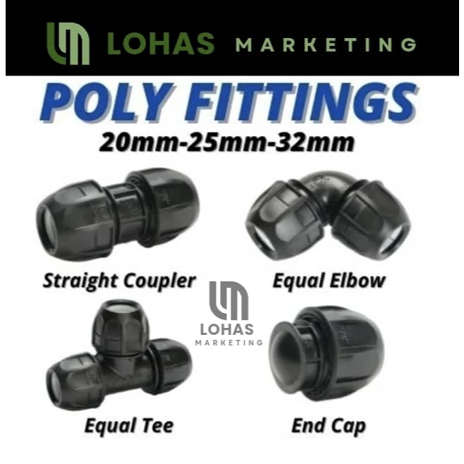 HDPE Poly Fitting Poly Pipe Connector Socket Elbow Tee End Cap 20mm ...