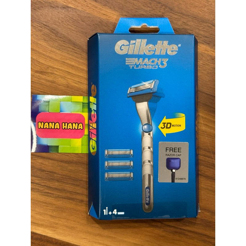 Gillette mach3 turbo 3D motion 1 handle + 4 blade free razor cap ...