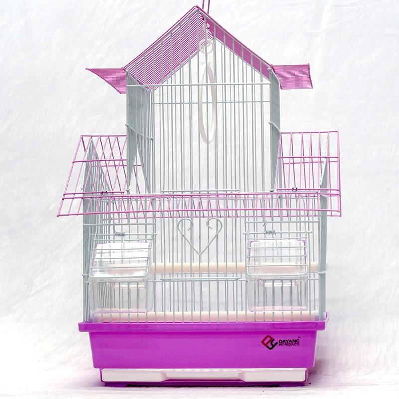 Triangle roof Metal Bird Cage With Feeder, Drinking Swing Bucket Budgie ...