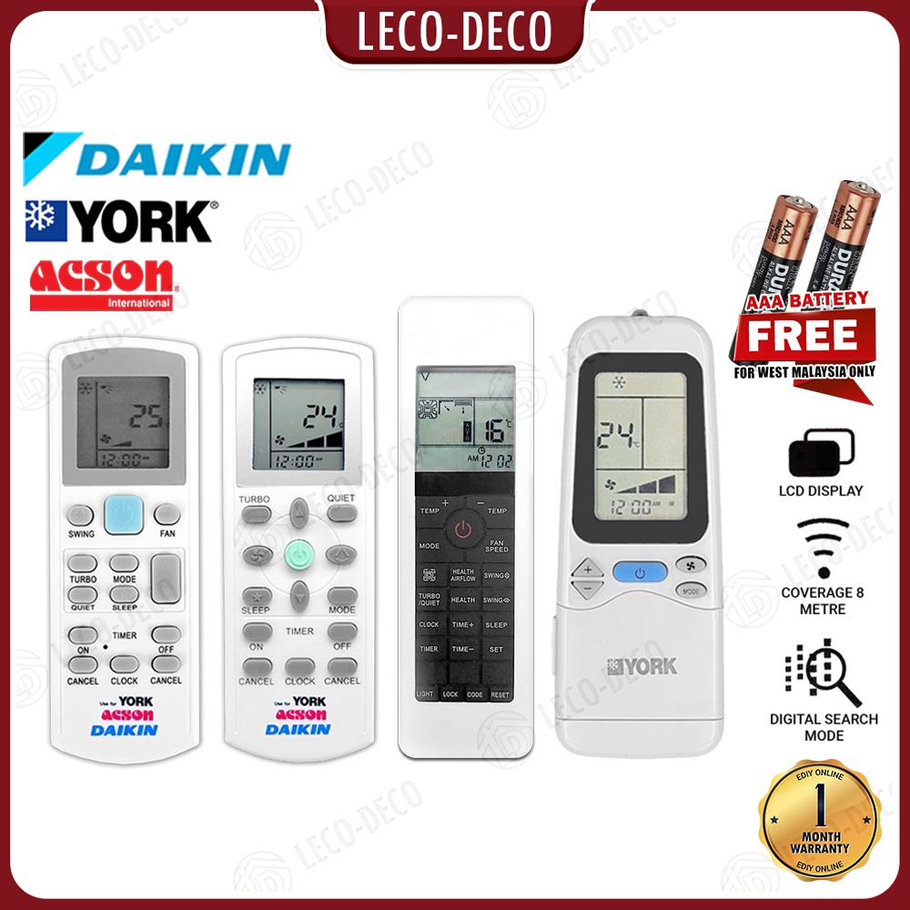 Daik!n York Acson Air Cond Aircond Conditioner D@ikin Remote Control ...