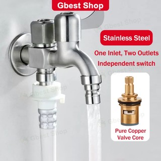 Stainless Steel Two way garden water tap double head Kitchen Bathroom ...