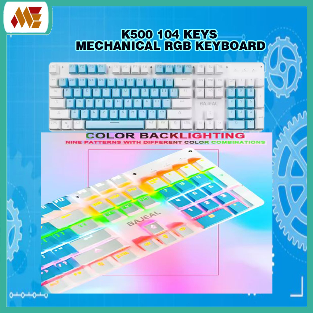 K500 104 Keys RGB Gaming Mechanical Keyboard Wired Blue + White, Red ...