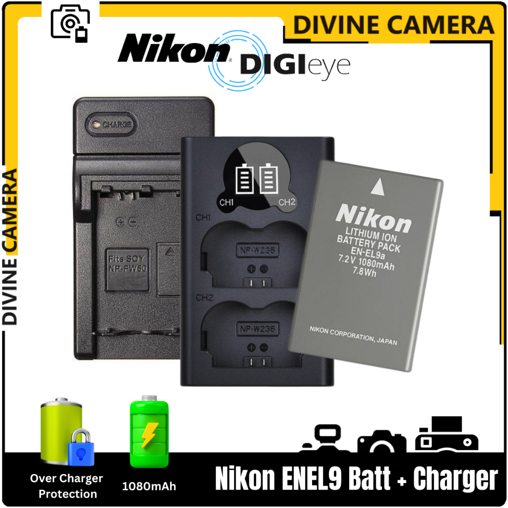 Nikon EN-EL9a/EN-EL9 Lithium-Ion Battery + DigiEye USB Charger | Shopee ...