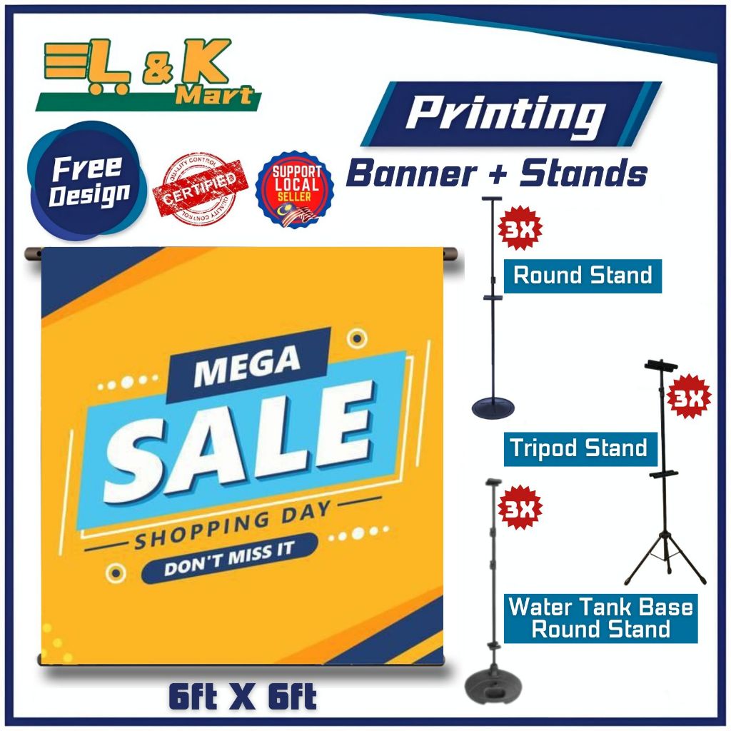 Banner 6ft x 6ft with Banner Bunting Poster Stand /Backdrop Printing ...