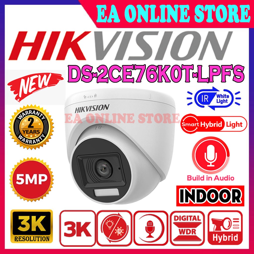 HIKVISION Smart Hybrid Dual Light Audio 3K Dome Indoor Camera DS-2CE76K0T-LPFS White Light Fixed ...