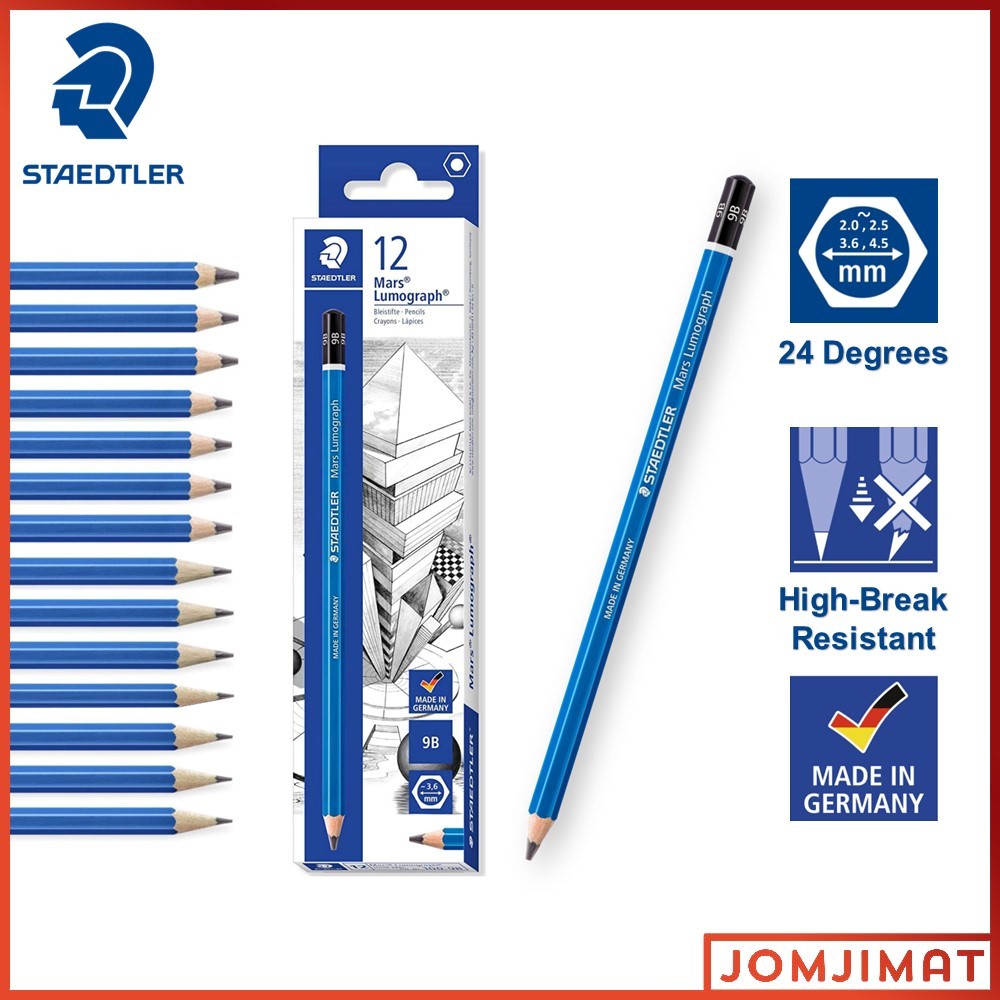 Staedtler Mars Lumograph Pencil Drawing Sketching 100 - 10H 9H 8H 7H 6H 5H 4H 3H 2H H F HB B 2B ...