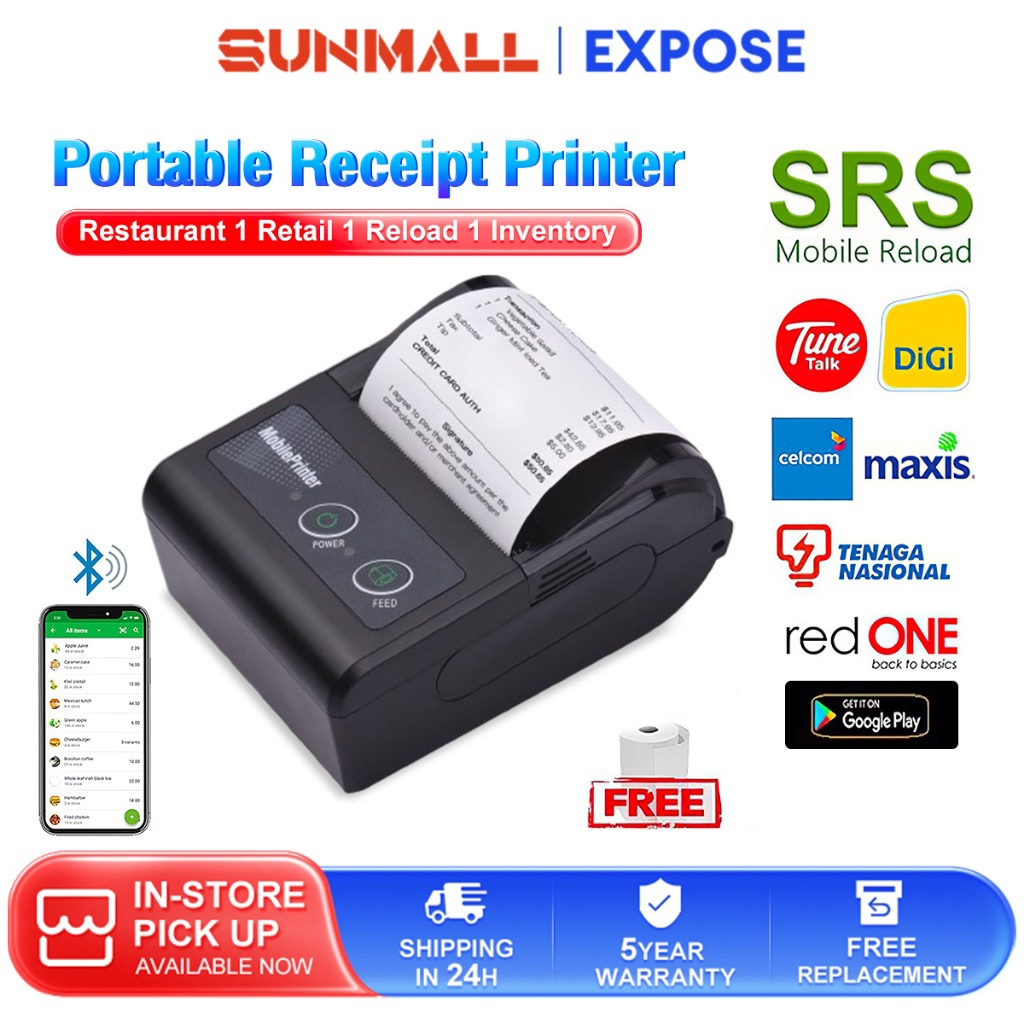 Thermal Printer Receipt Printer Mini Wireless Bluetooth 58mm Mini POS ...